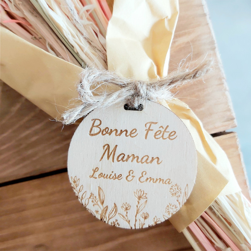 Bouquet de fleurs séchées naturelles et roses Délicia et médaillon bois ...